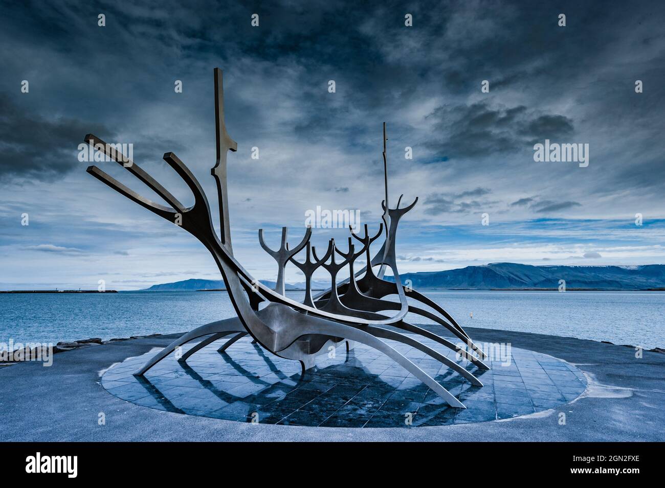 ICELAND, REYKJAVIK, SCULPTURE OF A VIKING SHIP (JON GUNNAR ARNASON ...