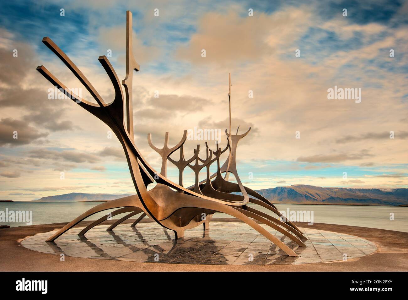 ICELAND, REYKJAVIK, SCULPTURE OF A VIKING SHIP (JON GUNNAR ARNASON ...