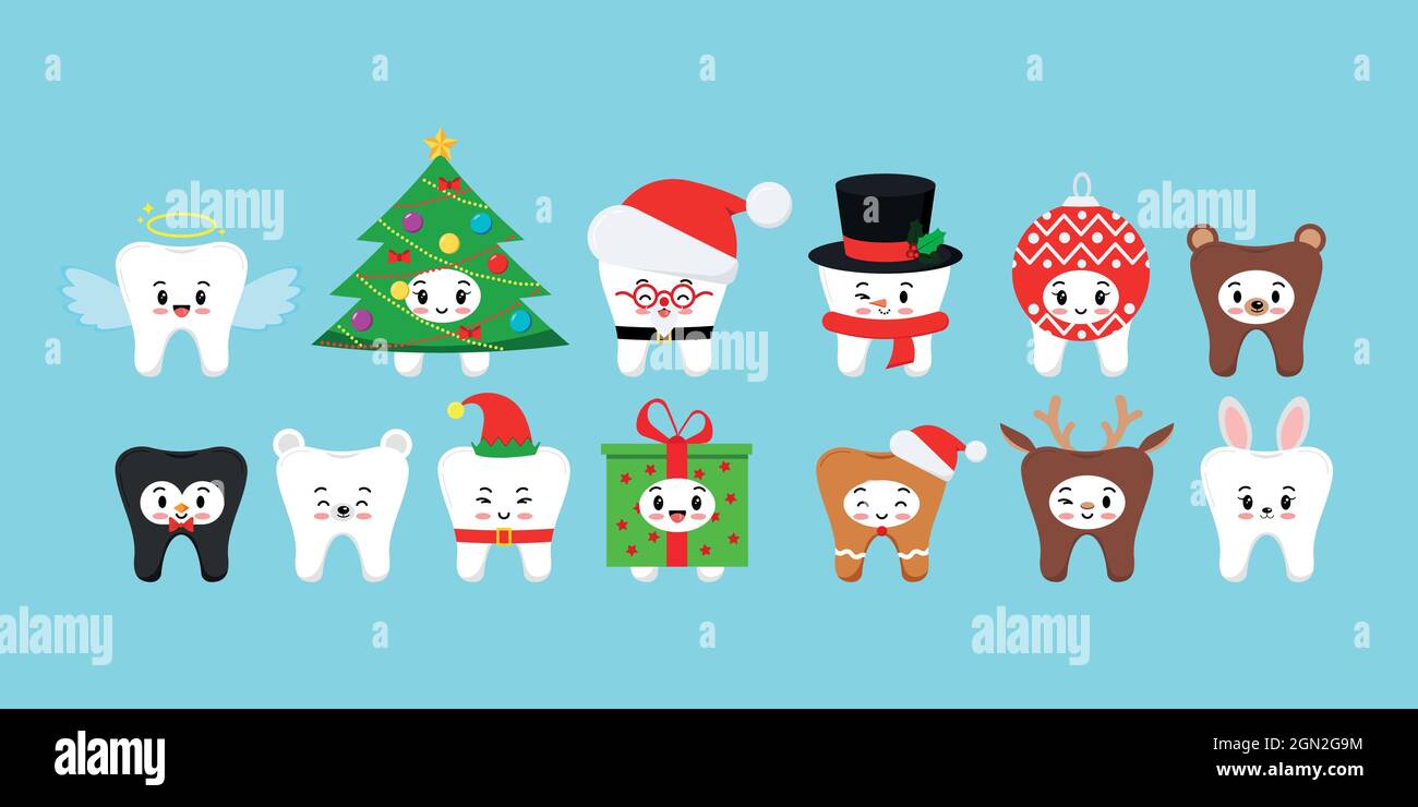 Chistmas cute teeth dental set in carnival costume isolated Stock ...