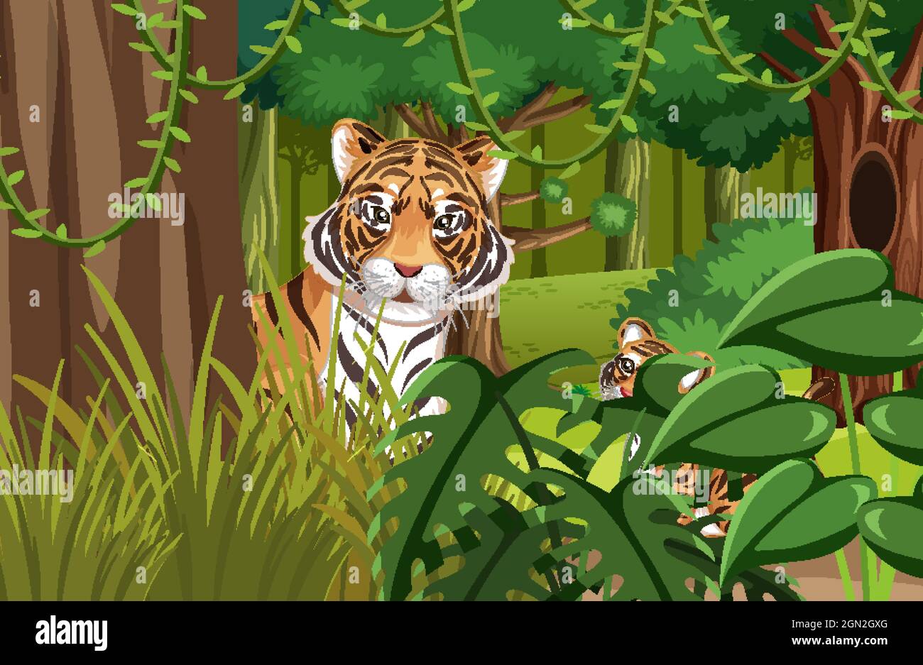 Tiger hidden in the jungle illustration Stock Vector Image & Art - Alamy