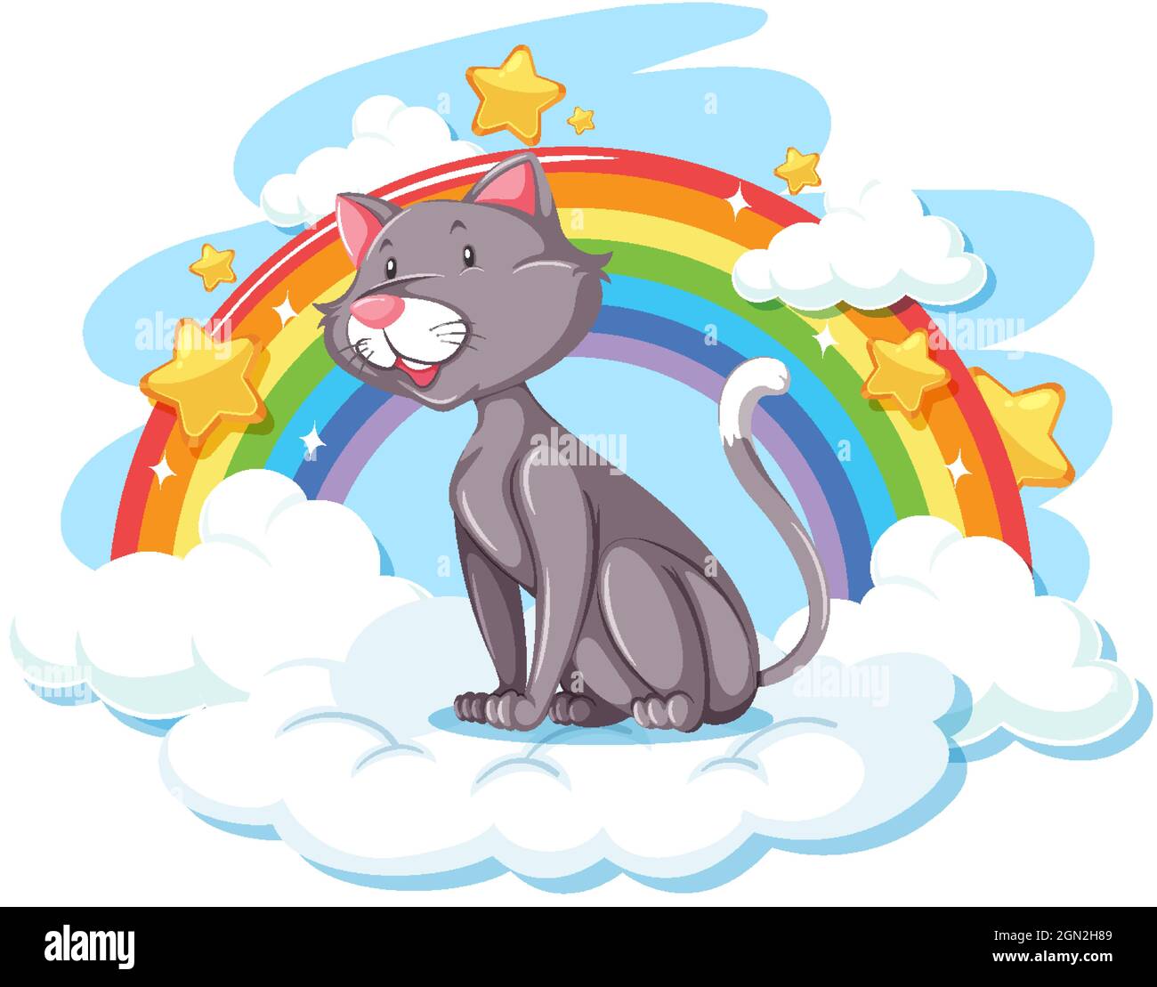 Cute cat on the cloud with rainbow illustration Stock Vector Image ...