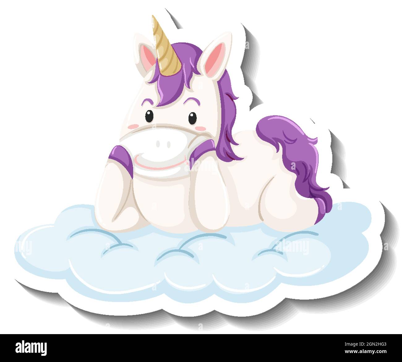 Cute unicorn laying on the cloud on white background illustration Stock ...