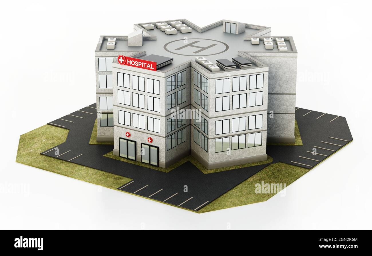 Generic hospital building isolated on white background. 3D illustration ...