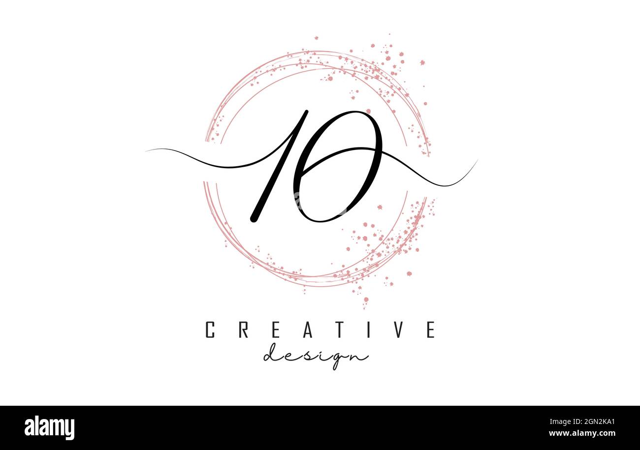Handwritten 10 ten number logo with dust pink sparkling circles and ...