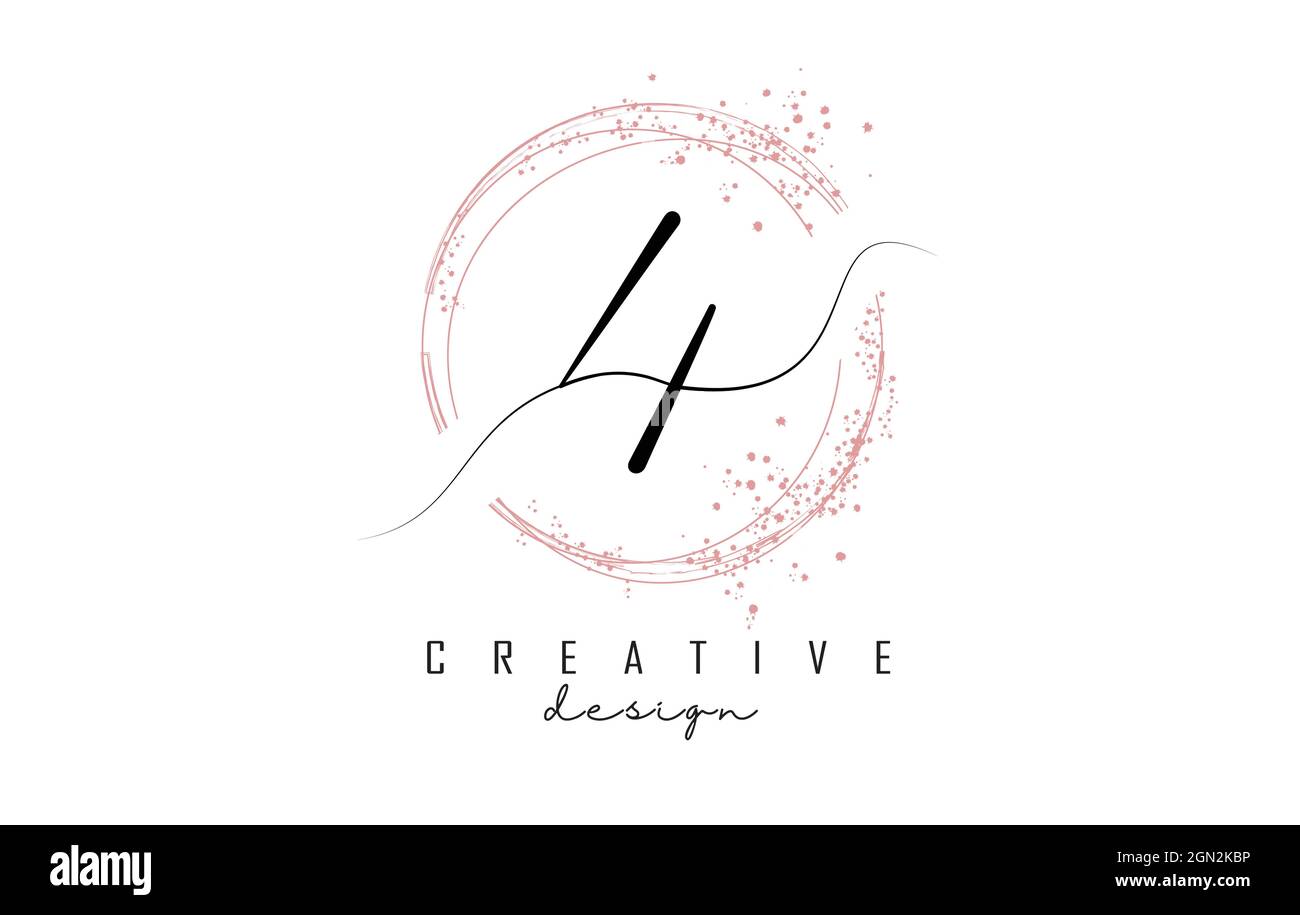Handwritten 4 four number logo with dust pink sparkling circles and ...