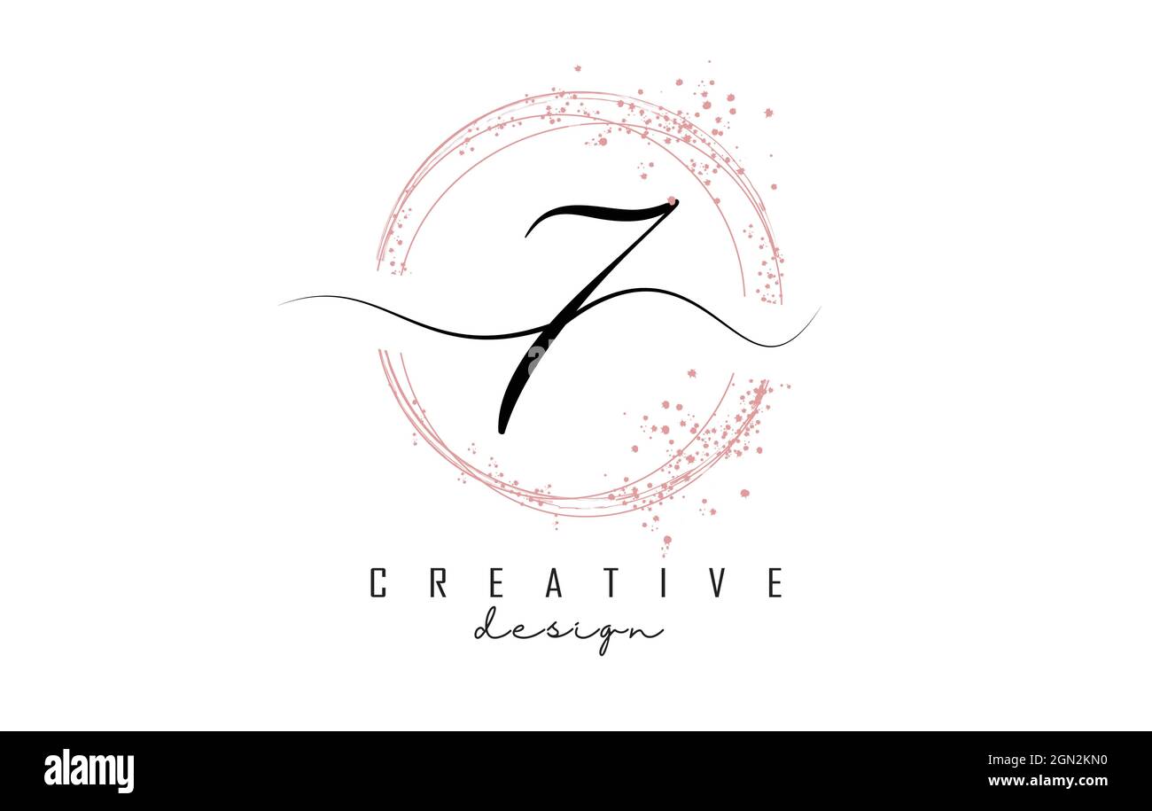 Handwritten 7 seven number logo with dust pink sparkling circles and ...
