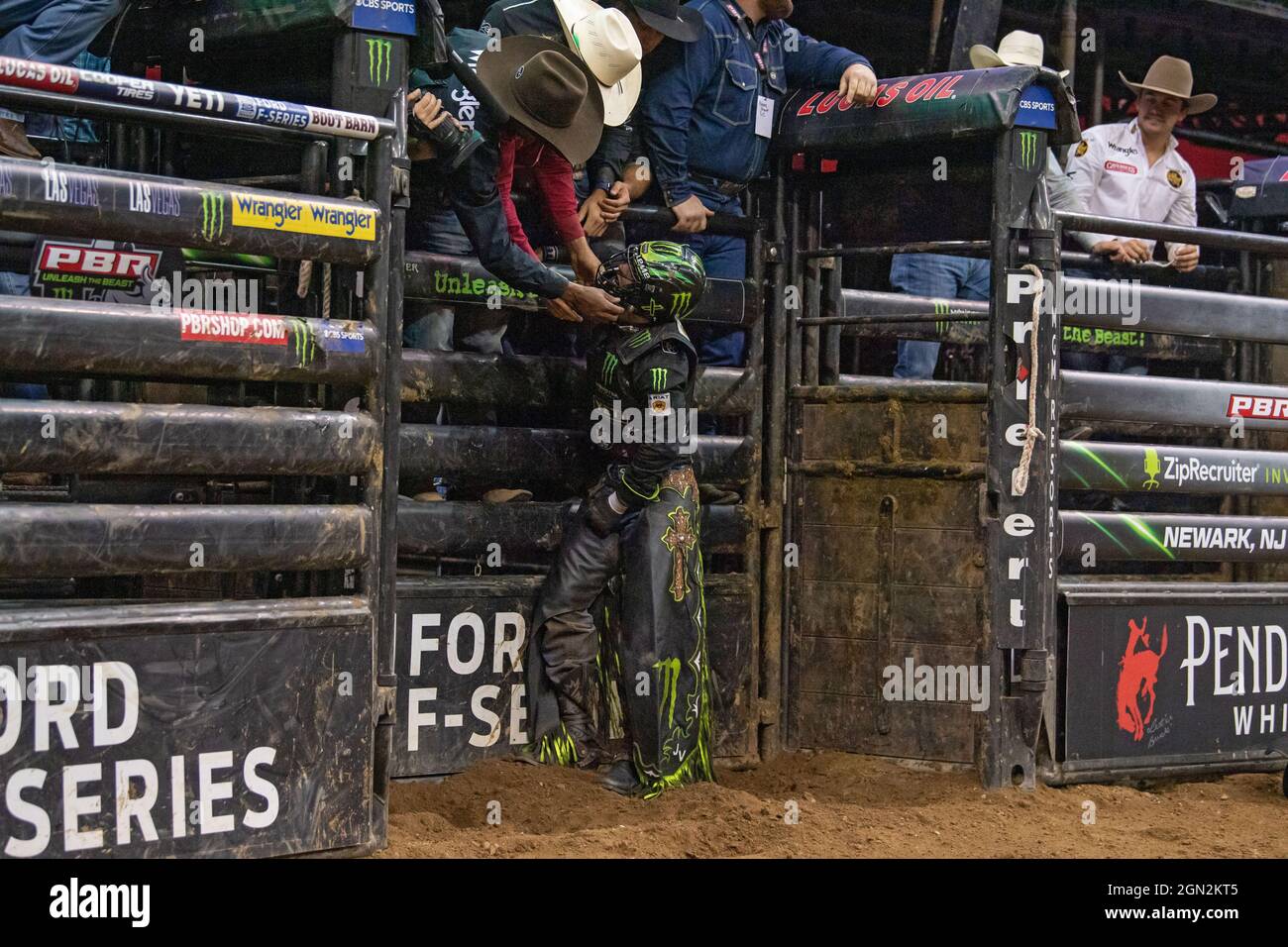 Jose Vitor Leme rides Slingin Tears during the Professional Bull Riders ...
