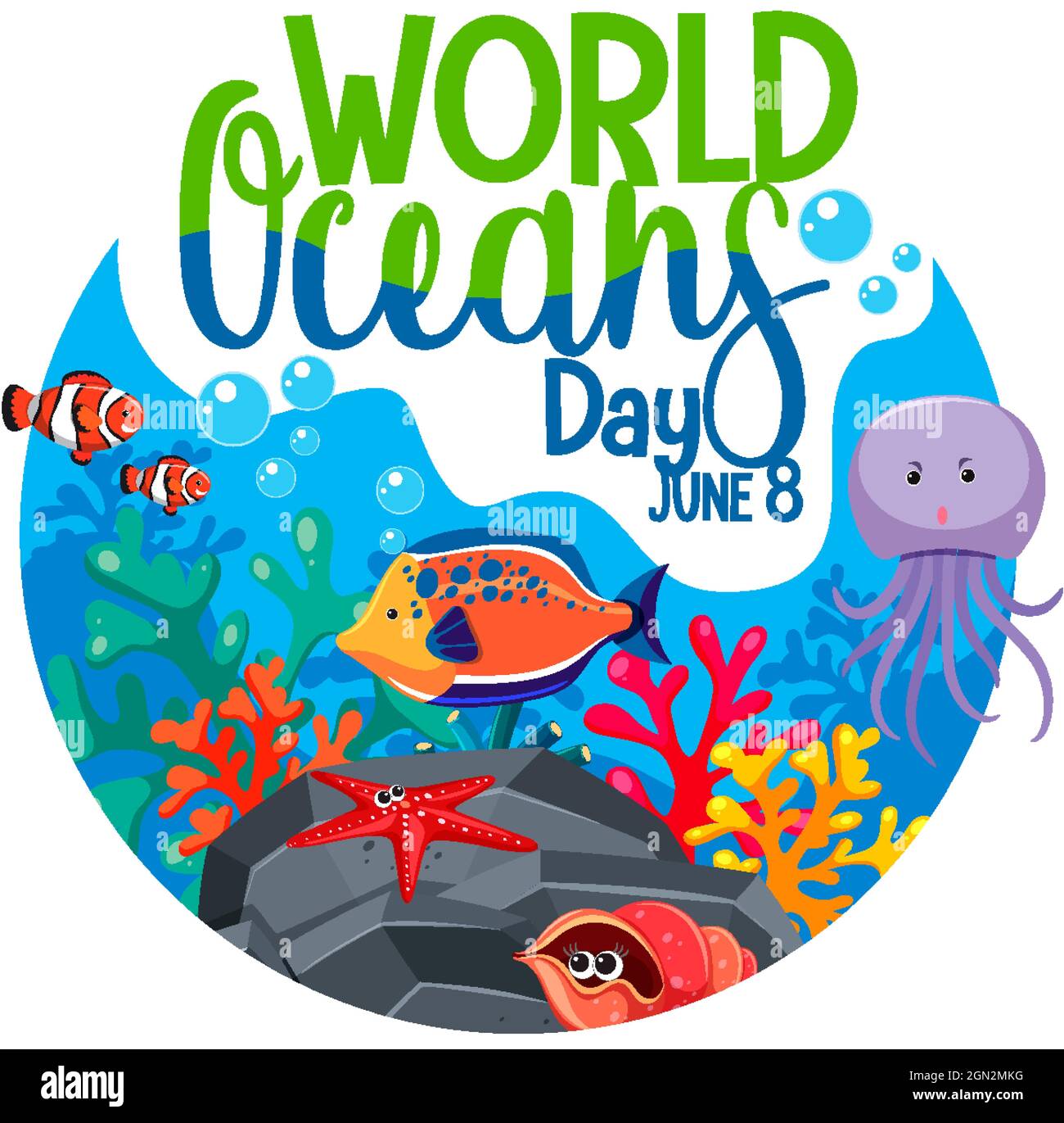 World Ocean Day banner with many different sea animals illustration ...