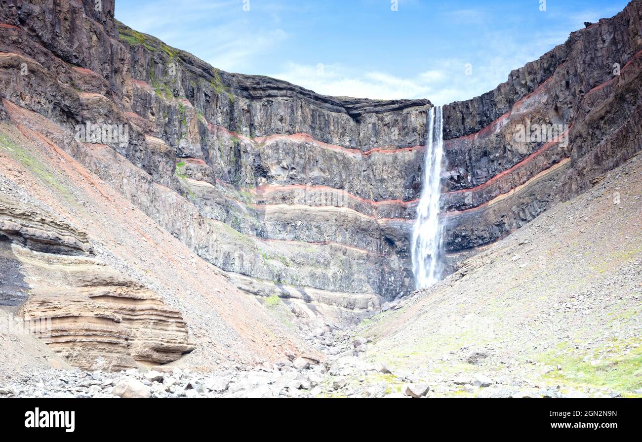 Hengifoss is the second highest waterfall on Iceland. It is located on ...