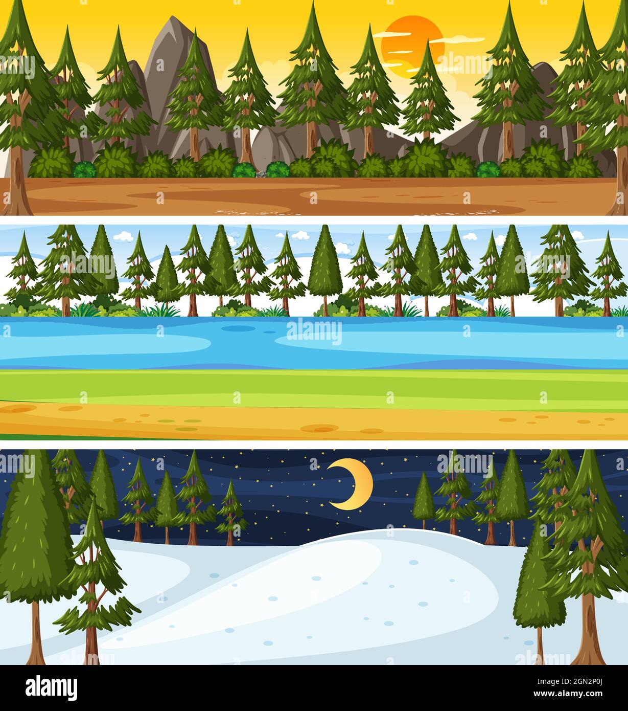 Set of different nature horizontal scenes illustration Stock Vector ...