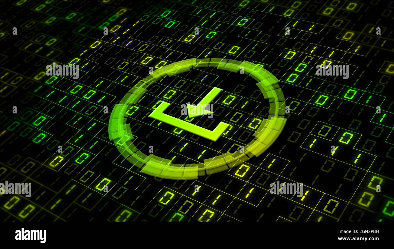 DOWNLOAD symbol on abstract binary code background divided with random ...