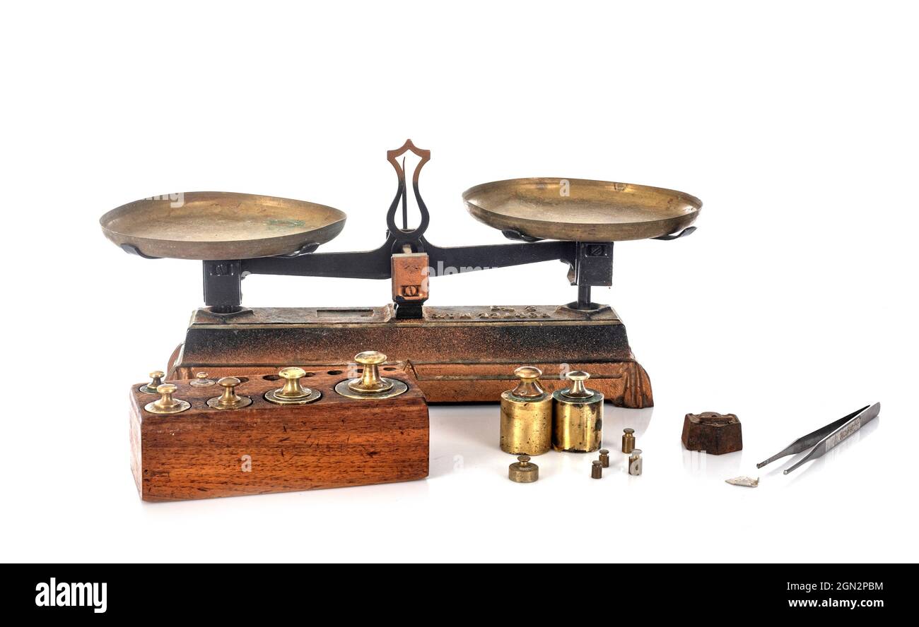 Roberval balance in front of white background Stock Photo - Alamy