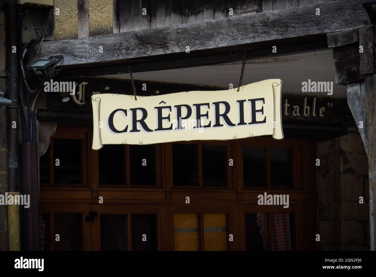 creperie signboard on the city of dinan Stock Photo - Alamy