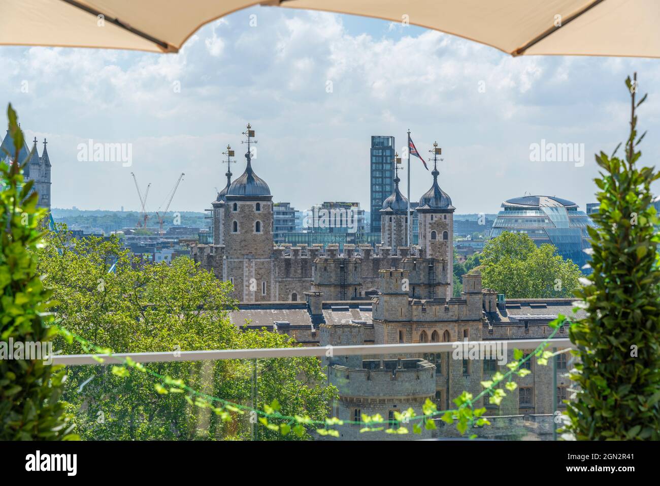 View of the Tower of London and Tower Bridge from elevated position ...