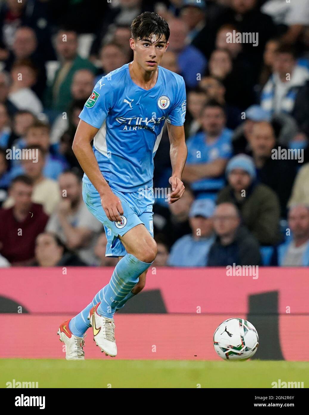 Manchester, UK. 21st Sep, 2021. Finley Burns of Manchester City during ...