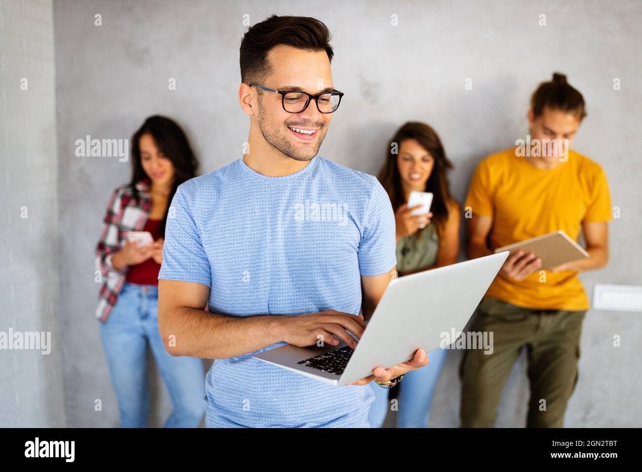 Digital connection technology student networking team friends concept ...