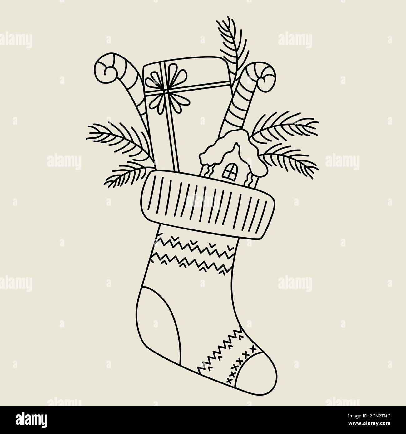 Christmas boot. Gingerbread house, caramel candies, new year gift and ...