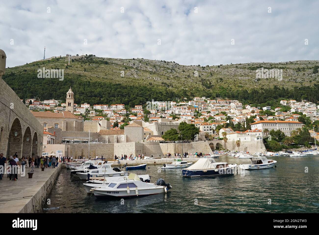 Exterior architecture design of Dubrovnik coastal old town city walls ...