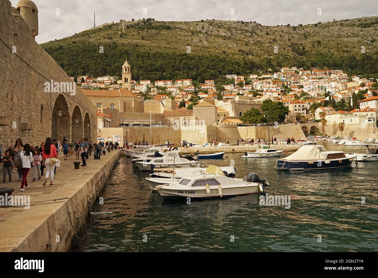 Exterior architecture design of Dubrovnik coastal old town city walls ...