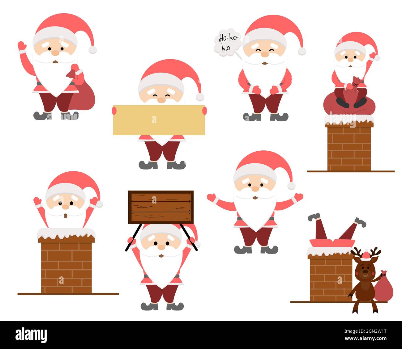A set of cartoon Santa characters with different emotions, a vector ...