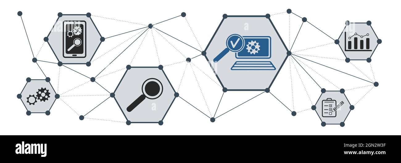 Concept of software testing with connected icons Stock Photo - Alamy