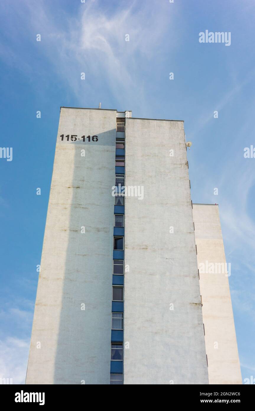 POZNAN, POLAND - Jun 07, 2016: A low angle of a high rise apartment ...