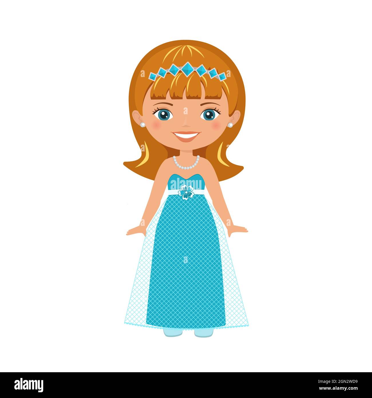 Cute princess in beautiful dress isolated on white background. Vector ...