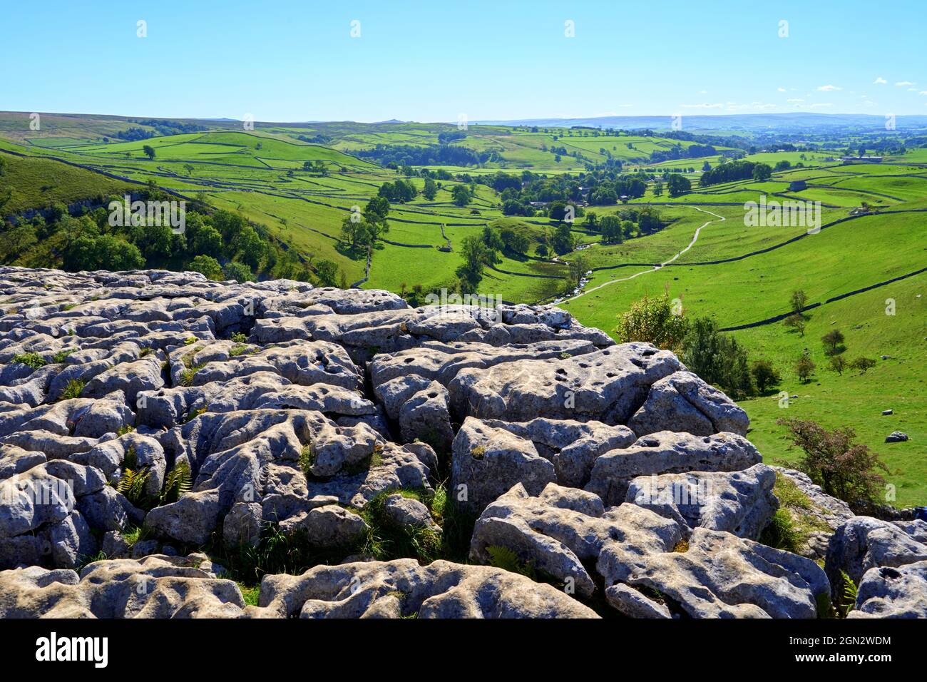Malham cove limestone pavement in the North Yorkshire Dales National ...