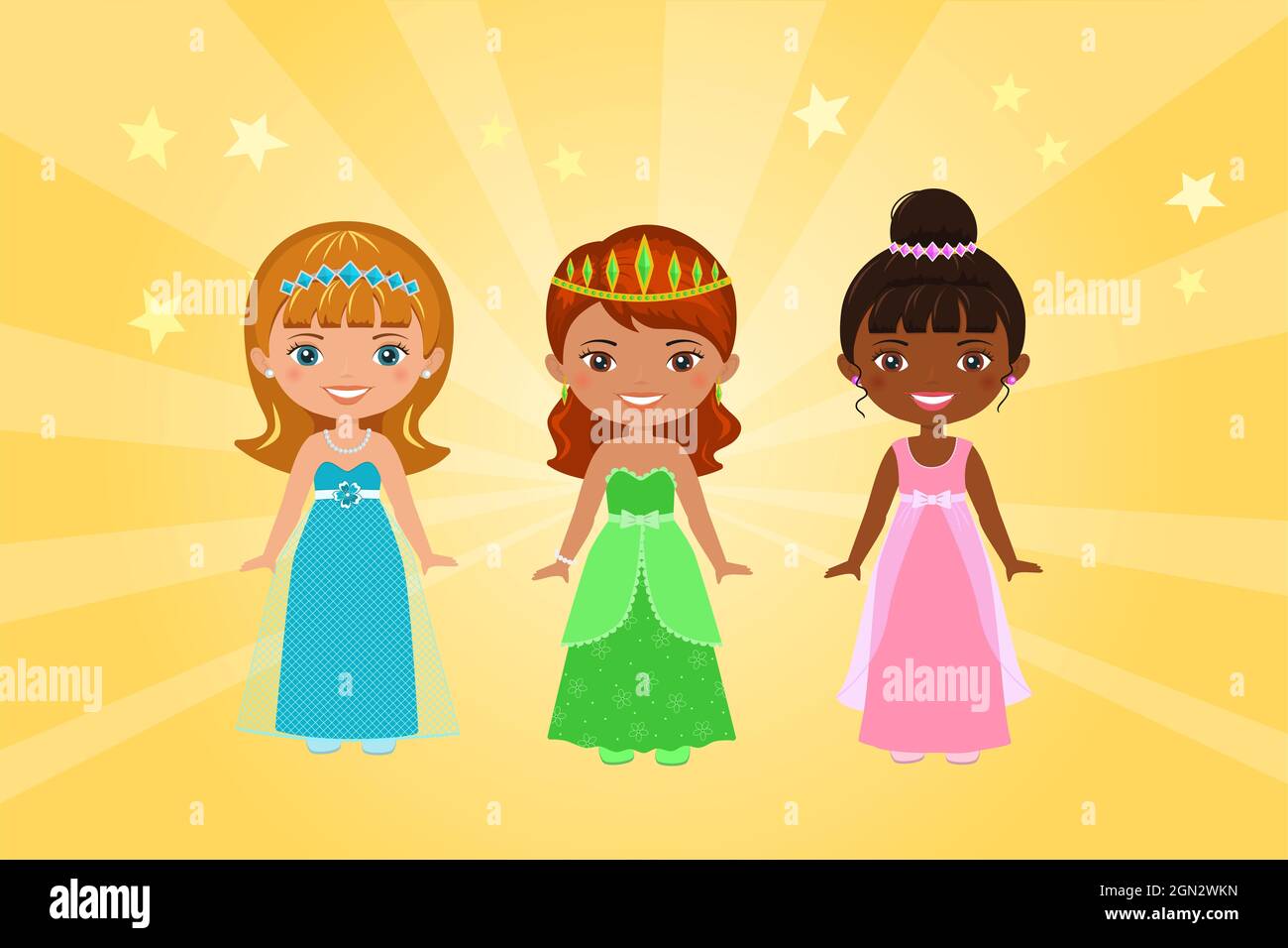 Cute princess in beautiful dress. Vector illustration. Flat cartoon ...