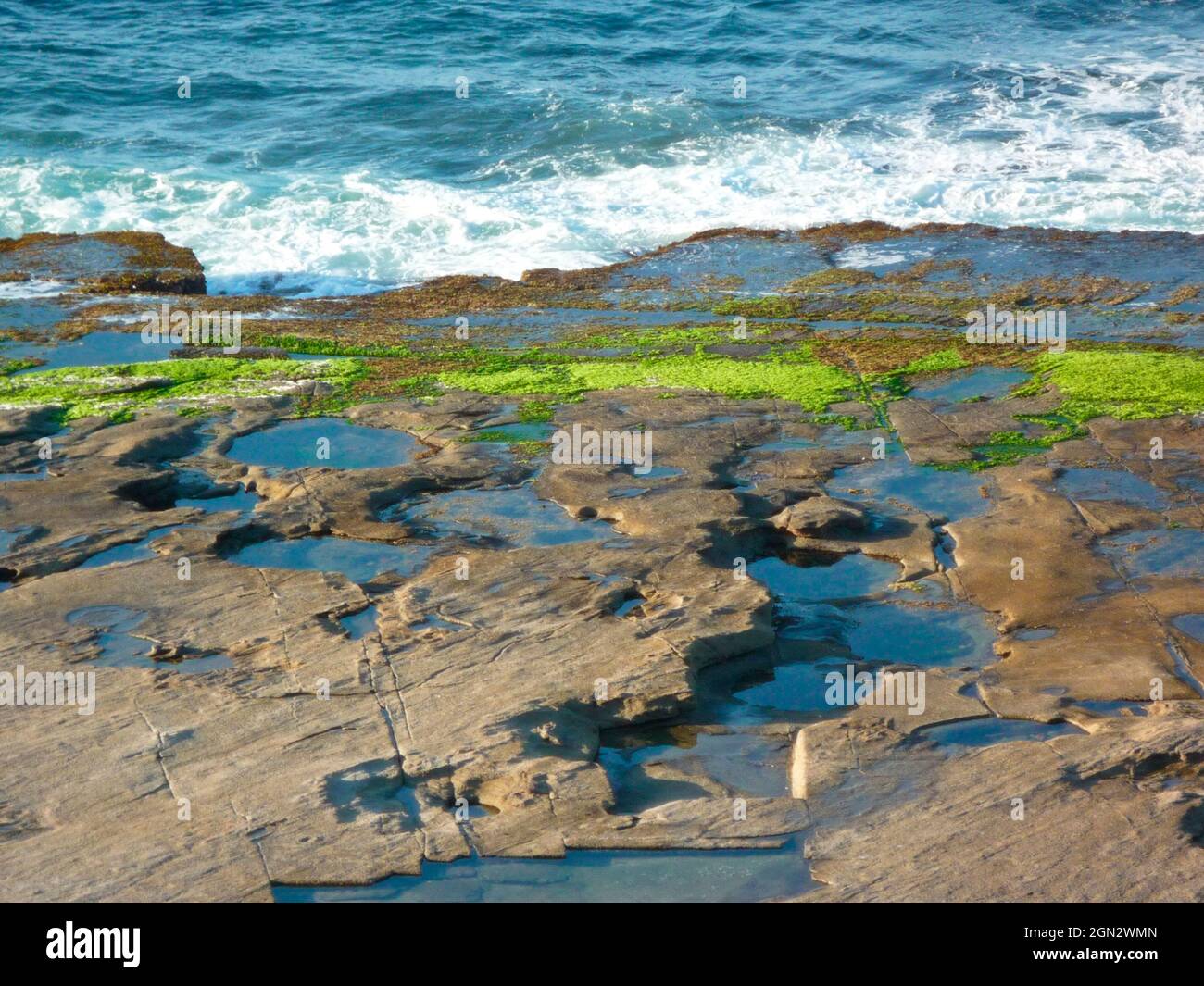 Rock pools on rocky platform, Yamba, New South Wales, Australia Stock ...