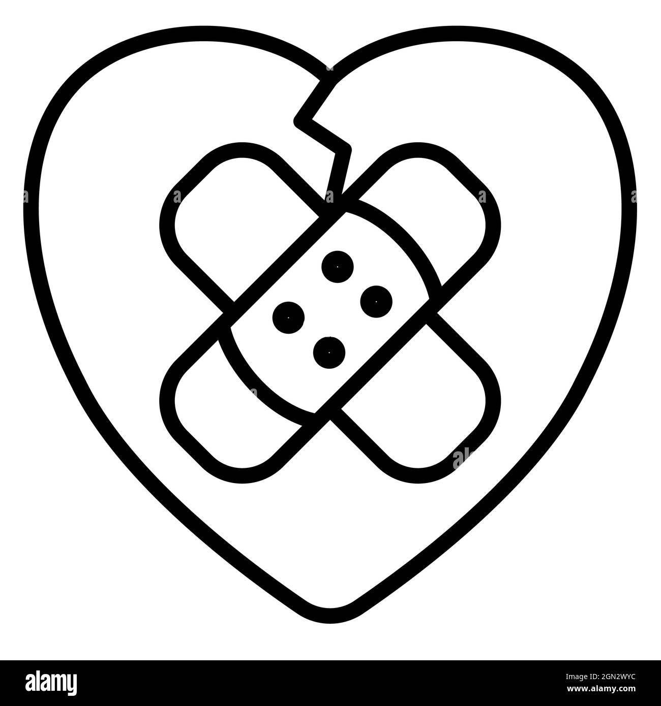 healing heart with patch single isolated icon with outline style vector ...