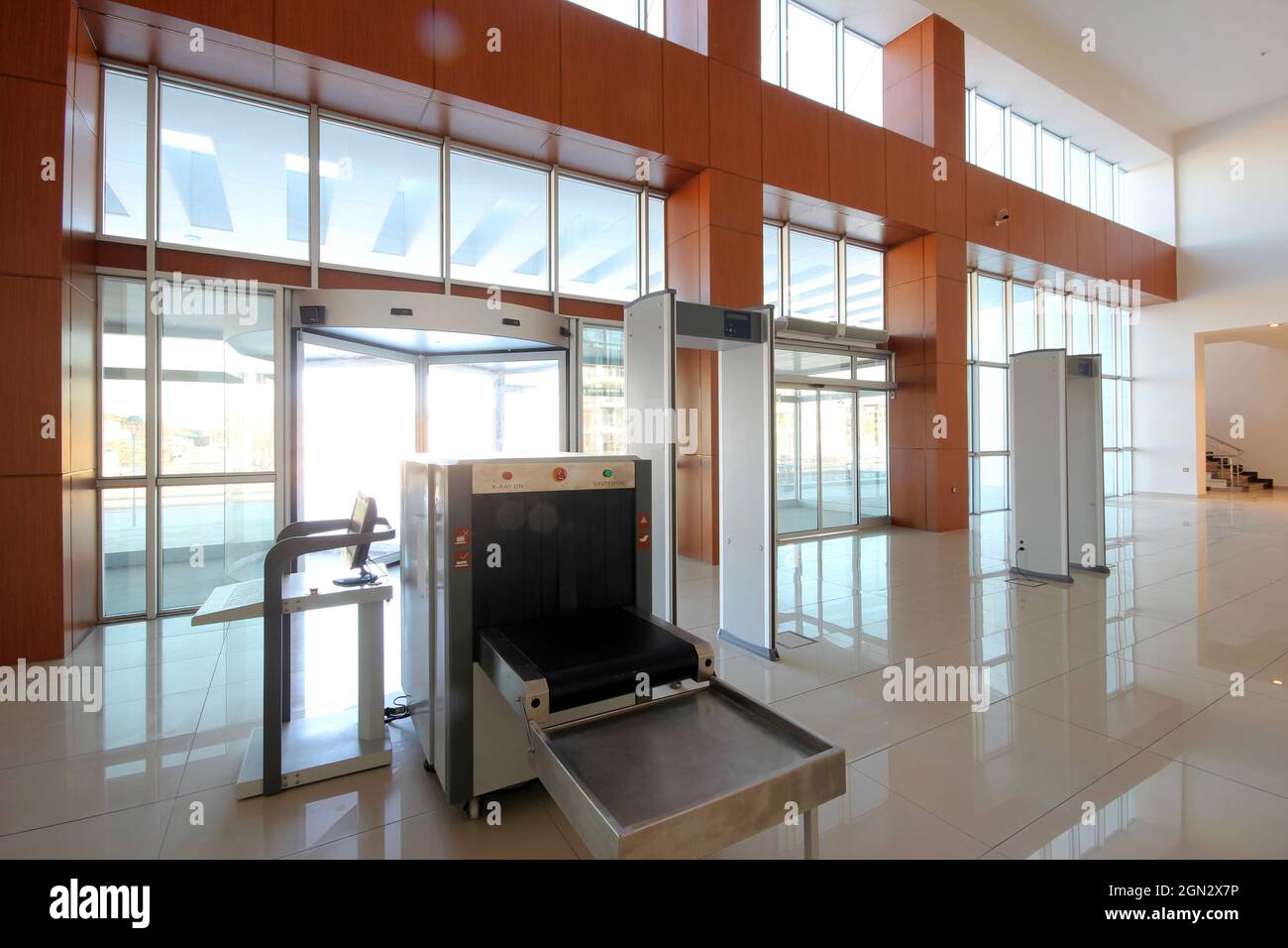 Building entrance security checkpoint. X-ray scanning device Stock ...