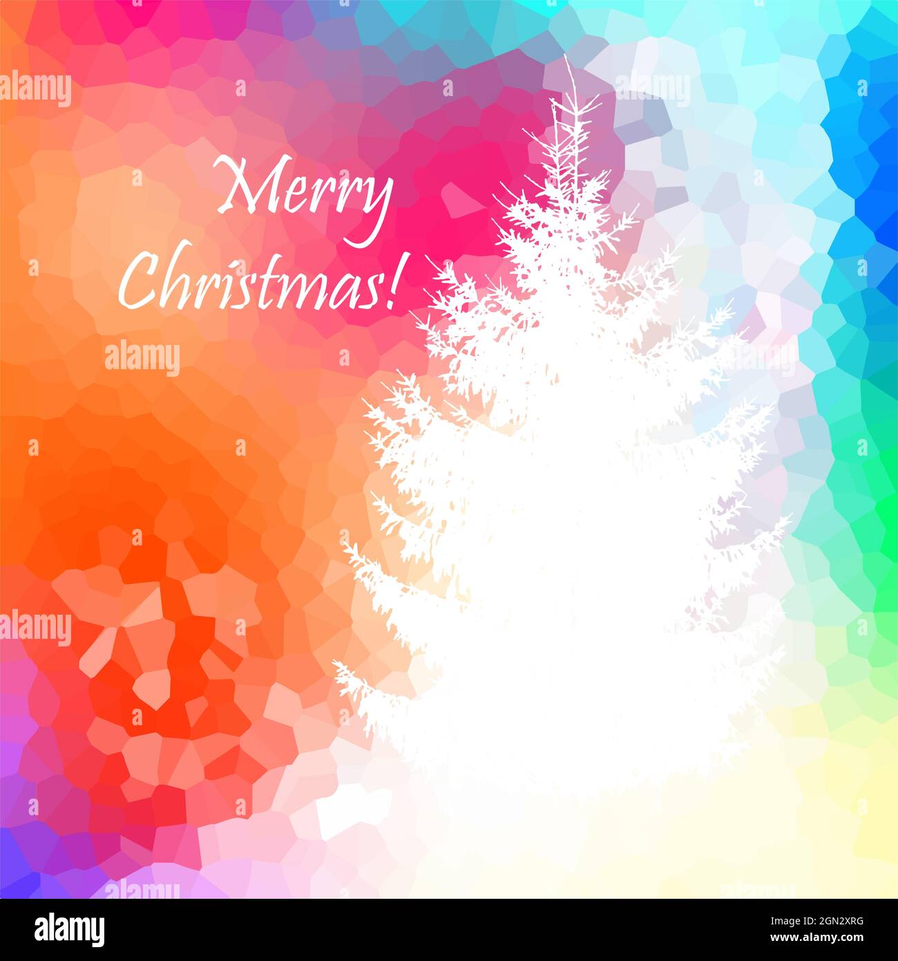 Greeting card. Multicolored Christmas background with a Christmas tree ...