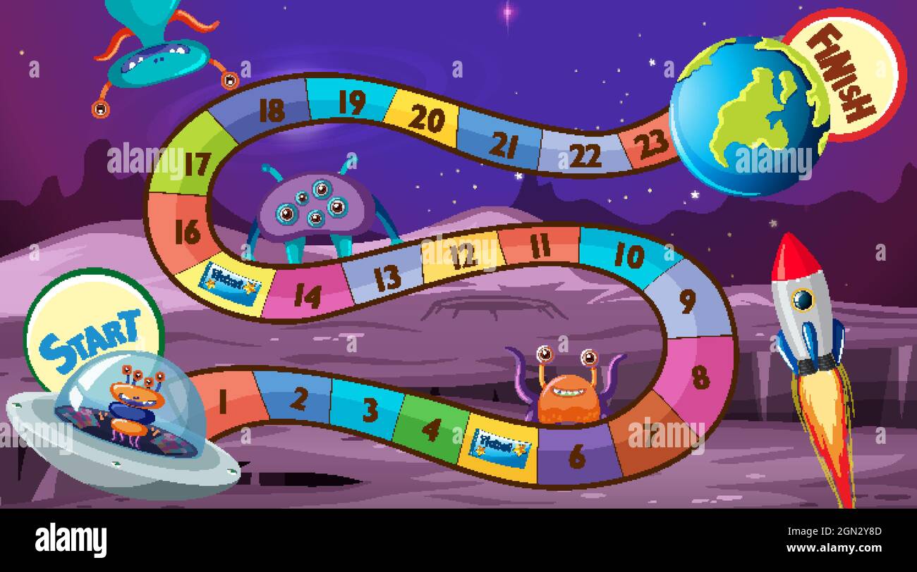 Snake and ladders game template with space theme illustration Stock ...