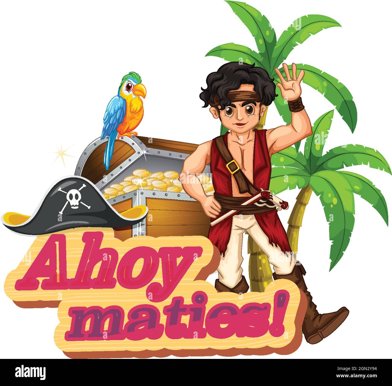 Pirate slang concept with Ahoy Maties font and a pirate cartoon ...