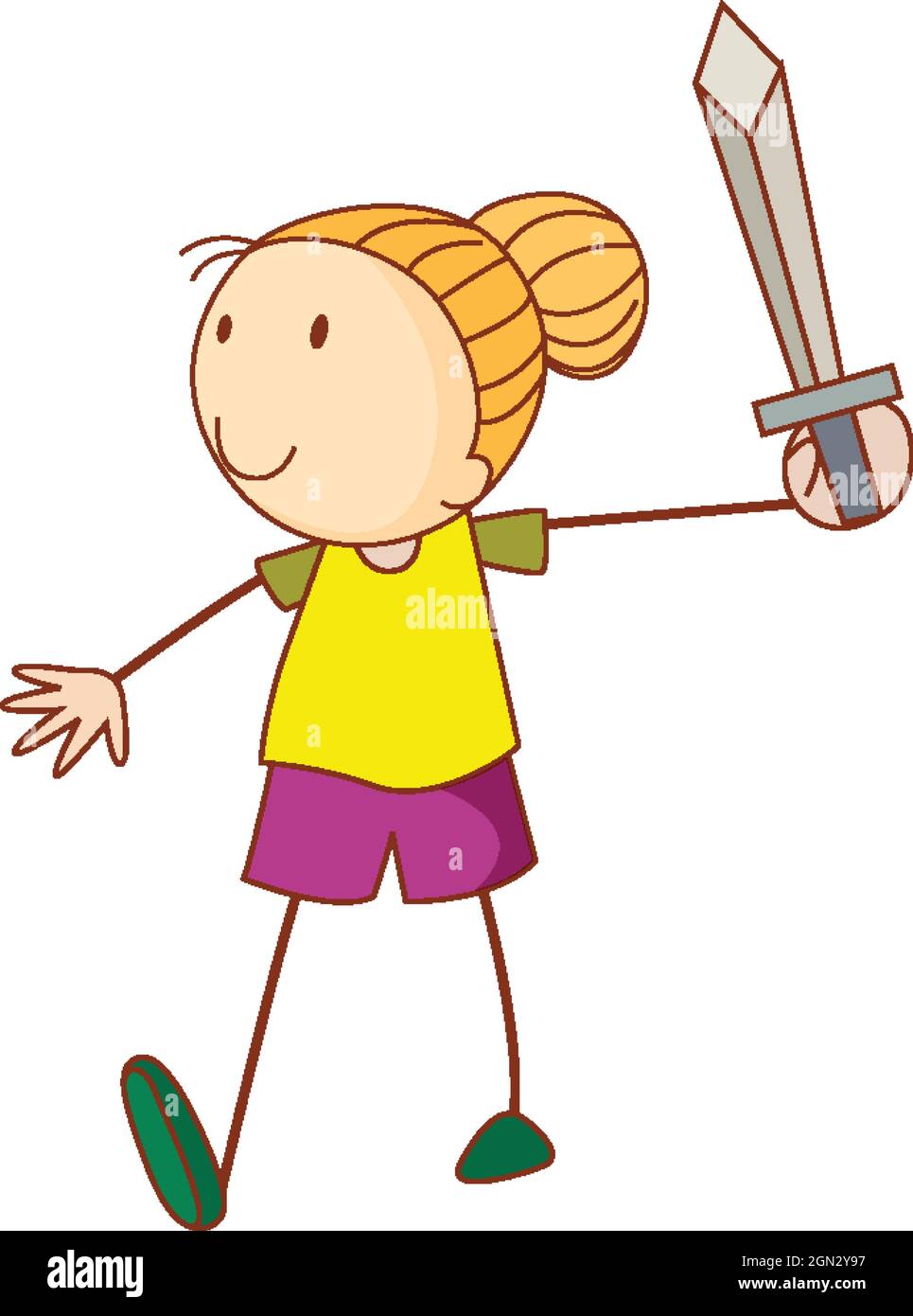 A doodle kid holding a sword cartoon character isolated illustration ...