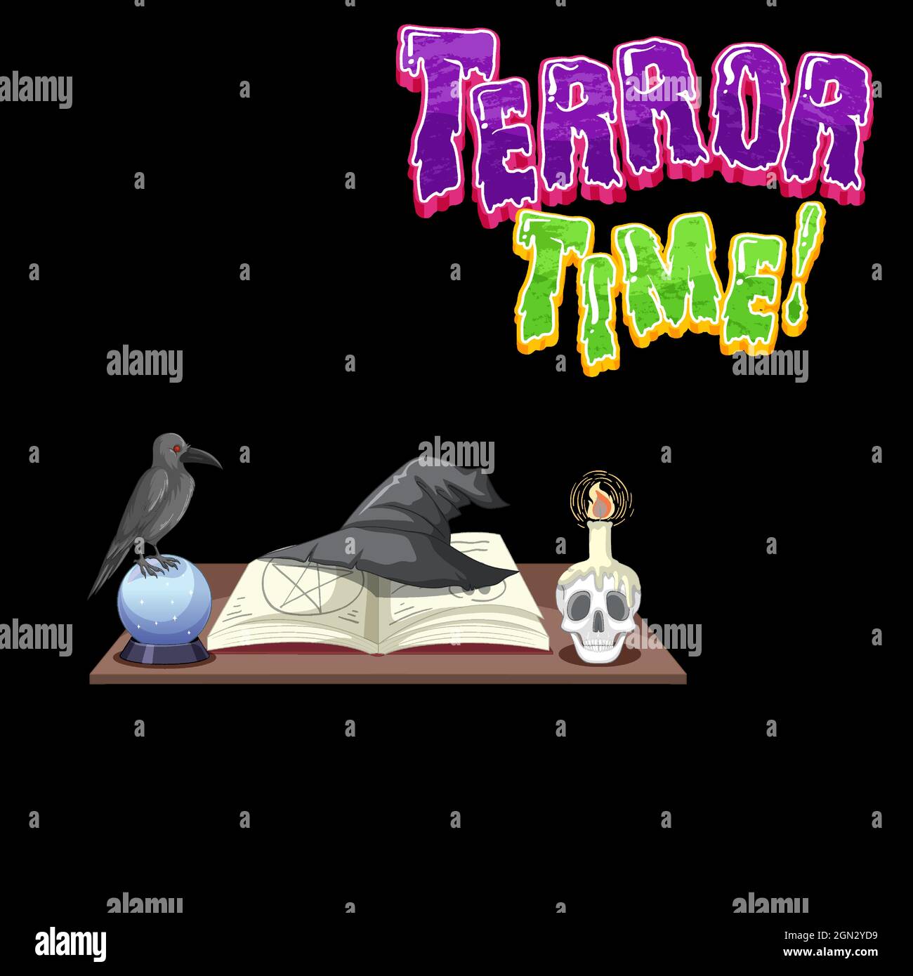 Terror Time word logo with witch objects illustration Stock Vector ...