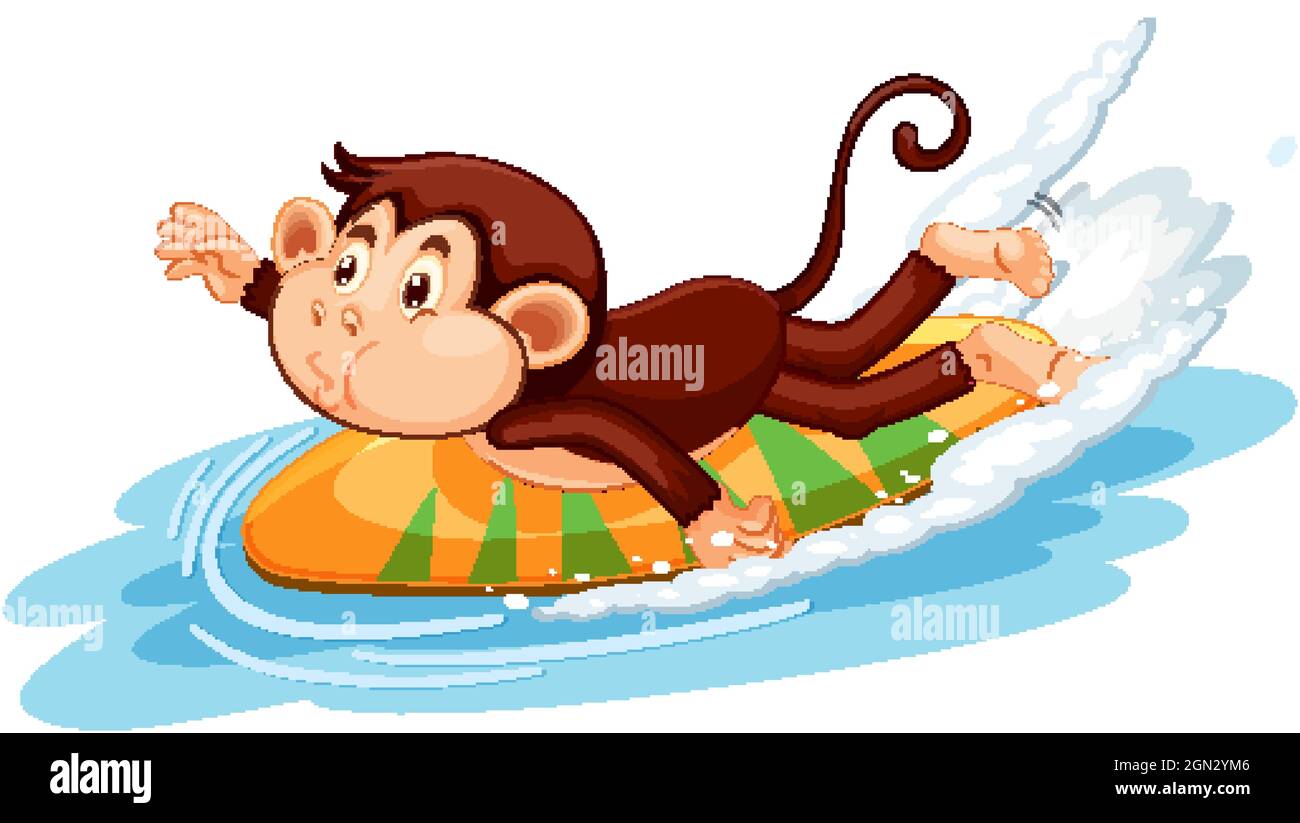Monkey on surfboard cartoon character illustration Stock Vector Image ...