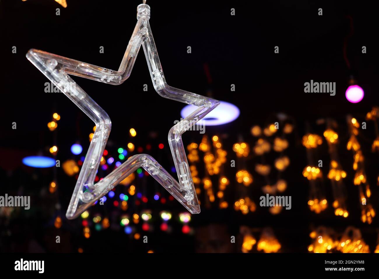 the star-shaped neon lights of multiple colored on the wedding night ...