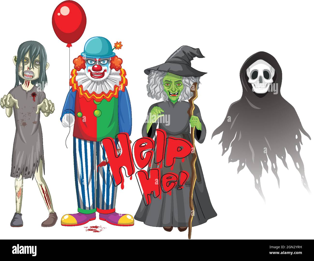 Help Me text design with Halloween ghost characters illustration Stock ...