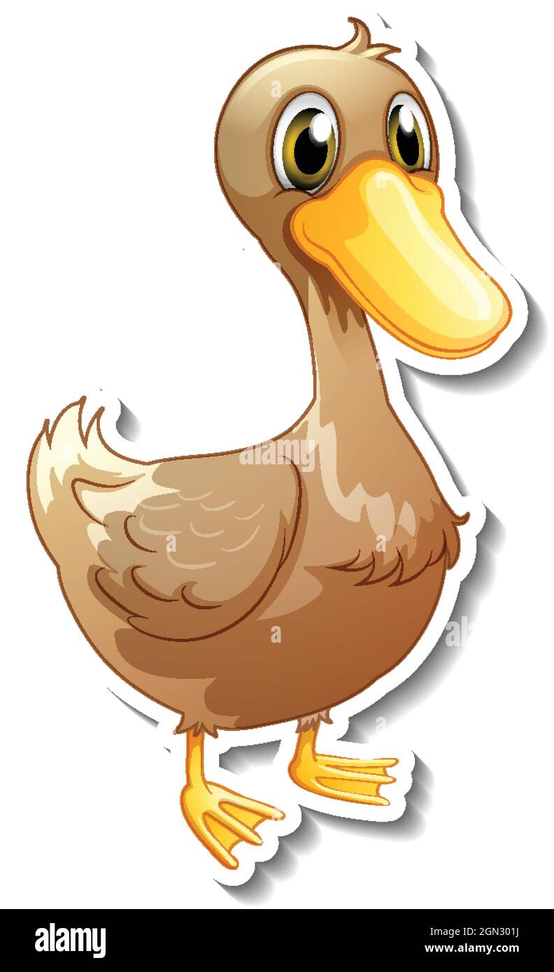 Sticker design with cute duck cartoon character illustration Stock ...