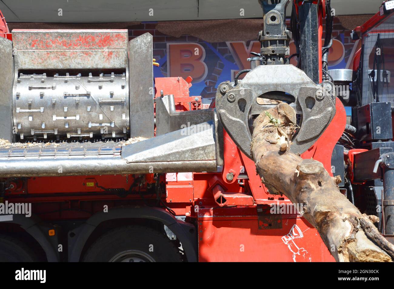 Wood chipper shredder. A harvester is a type of heavy forestry vehicle ...