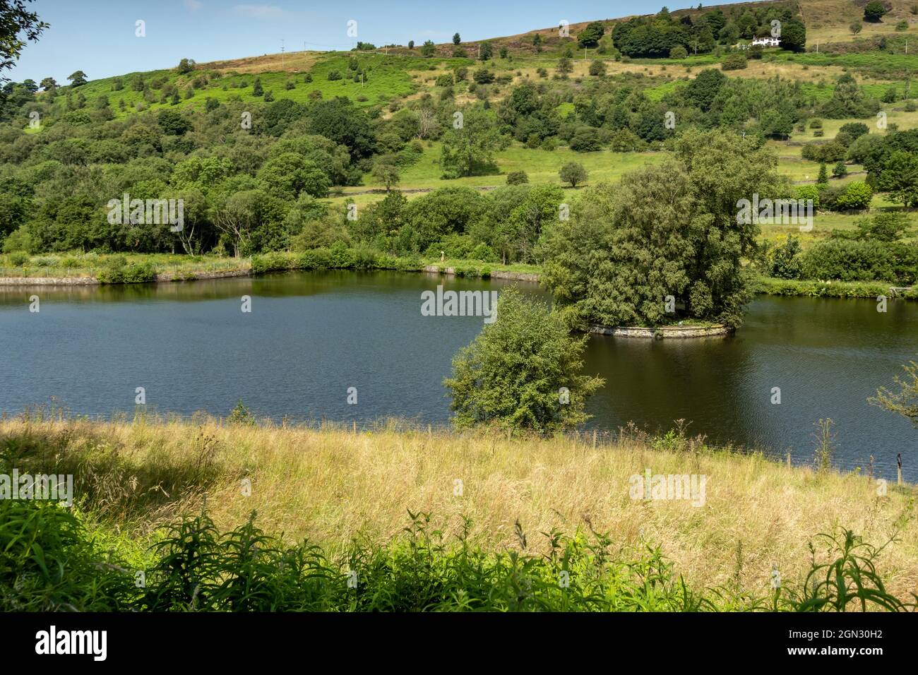 River Sett reservoir near Hayfield, in High Peak, Derbyshire, England ...