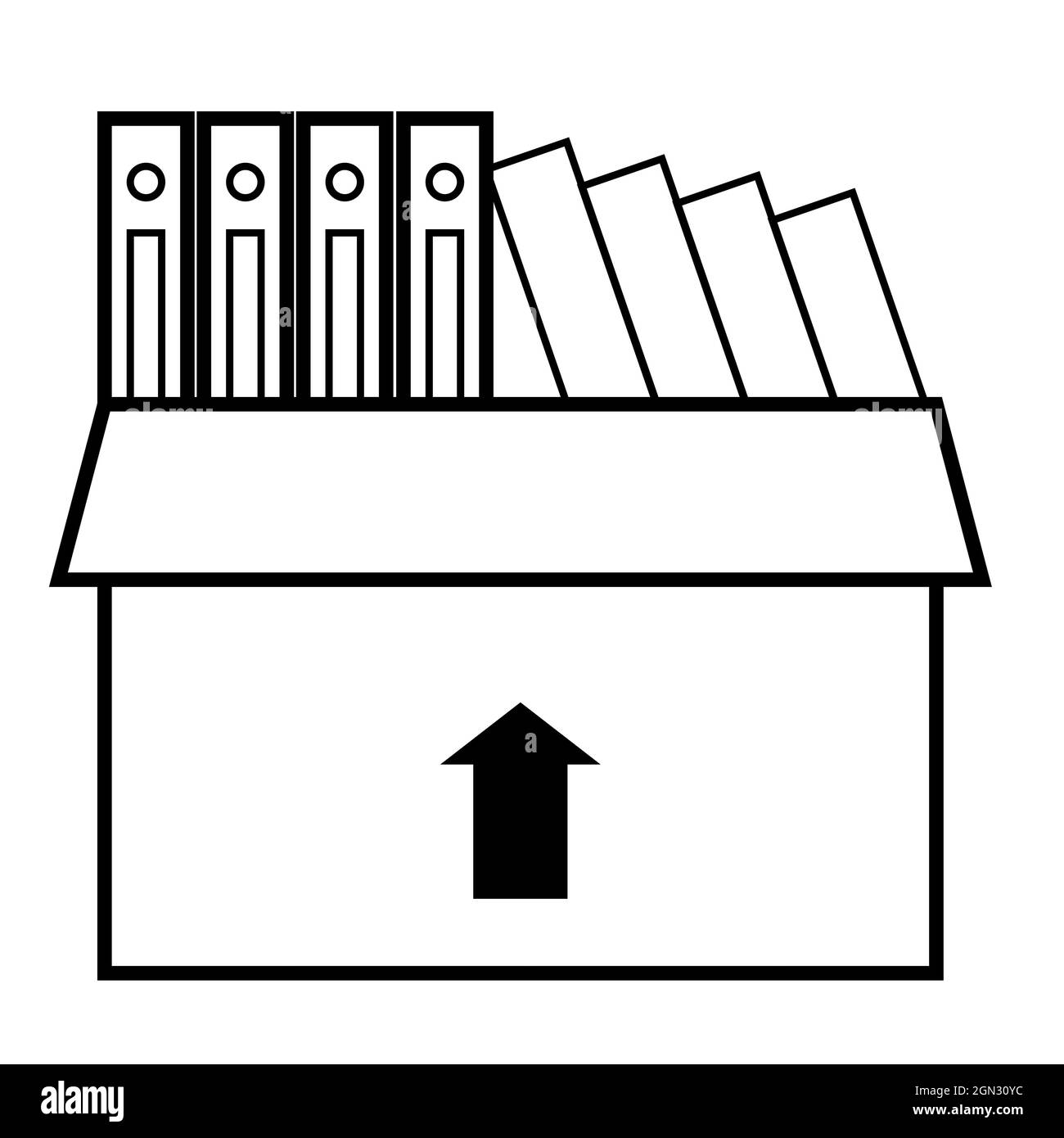 Corporate moving icon on white background. box with folders line sing ...