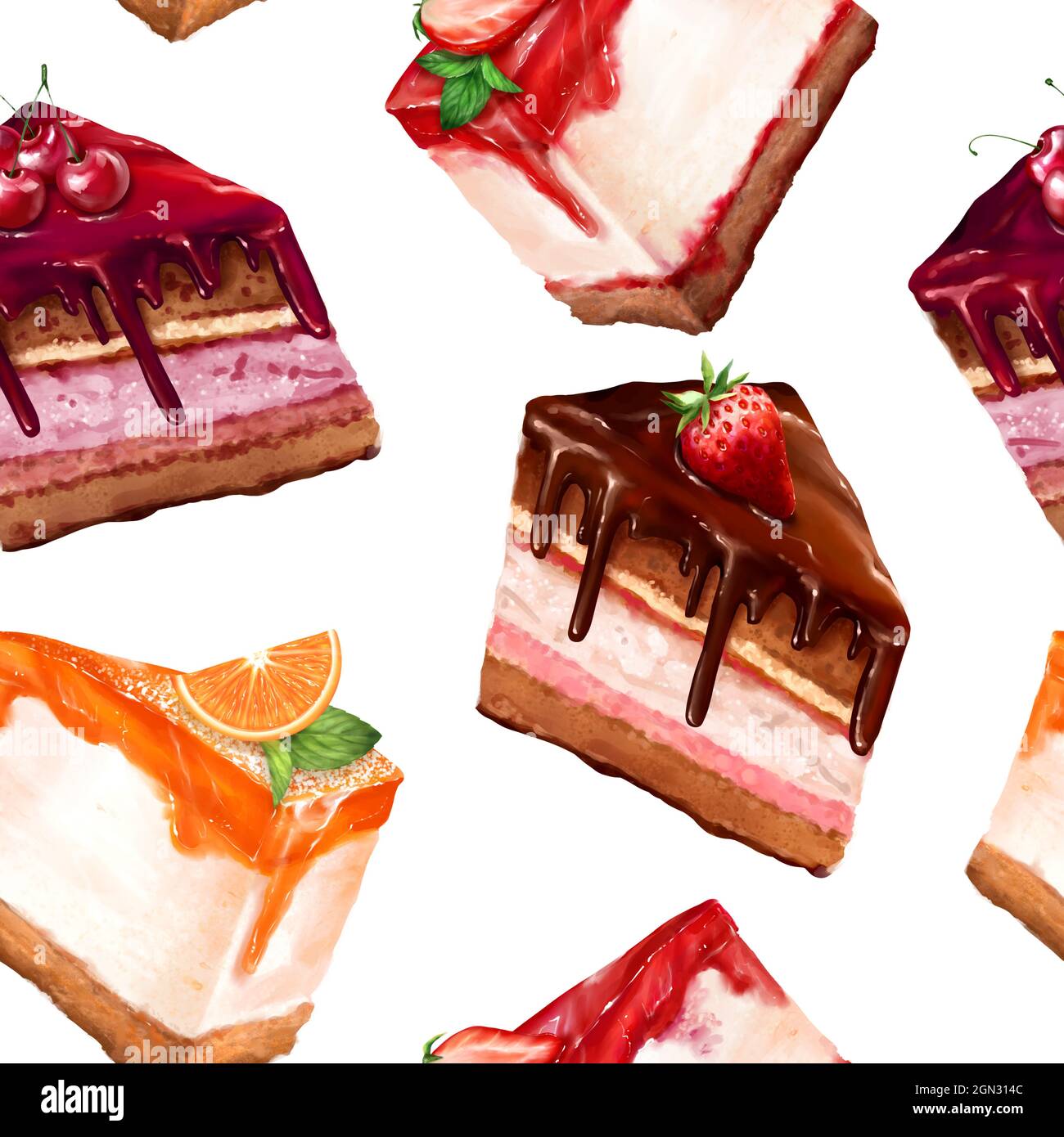 Colorful sweet cakes slices seamless background. Sweet pattern Stock ...