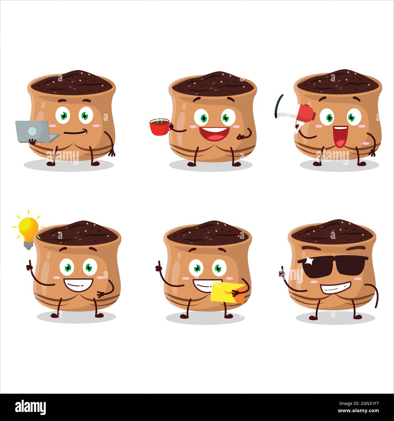 Sumach cartoon character with various types of business emoticons ...
