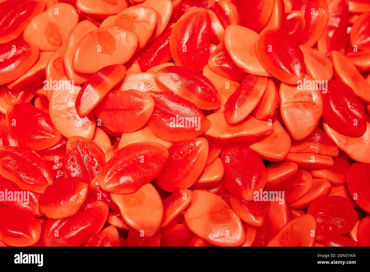 Lip Shaped Red Gummy Candy. Close-up, selective focus Stock Photo - Alamy