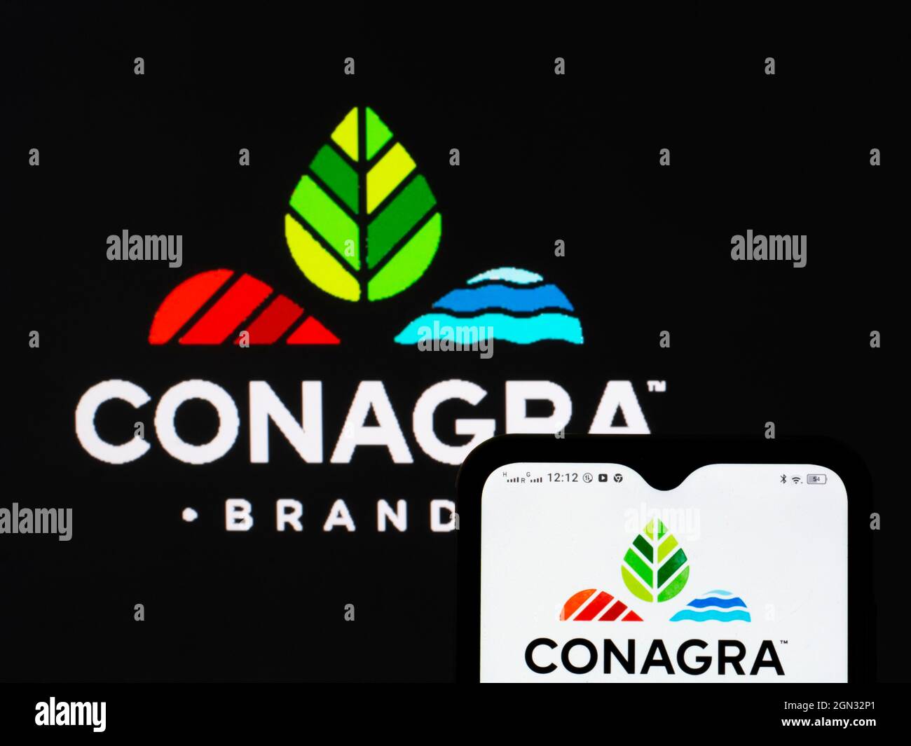 In this photo illustration Conagra Brands, Inc. logo seen displayed on ...
