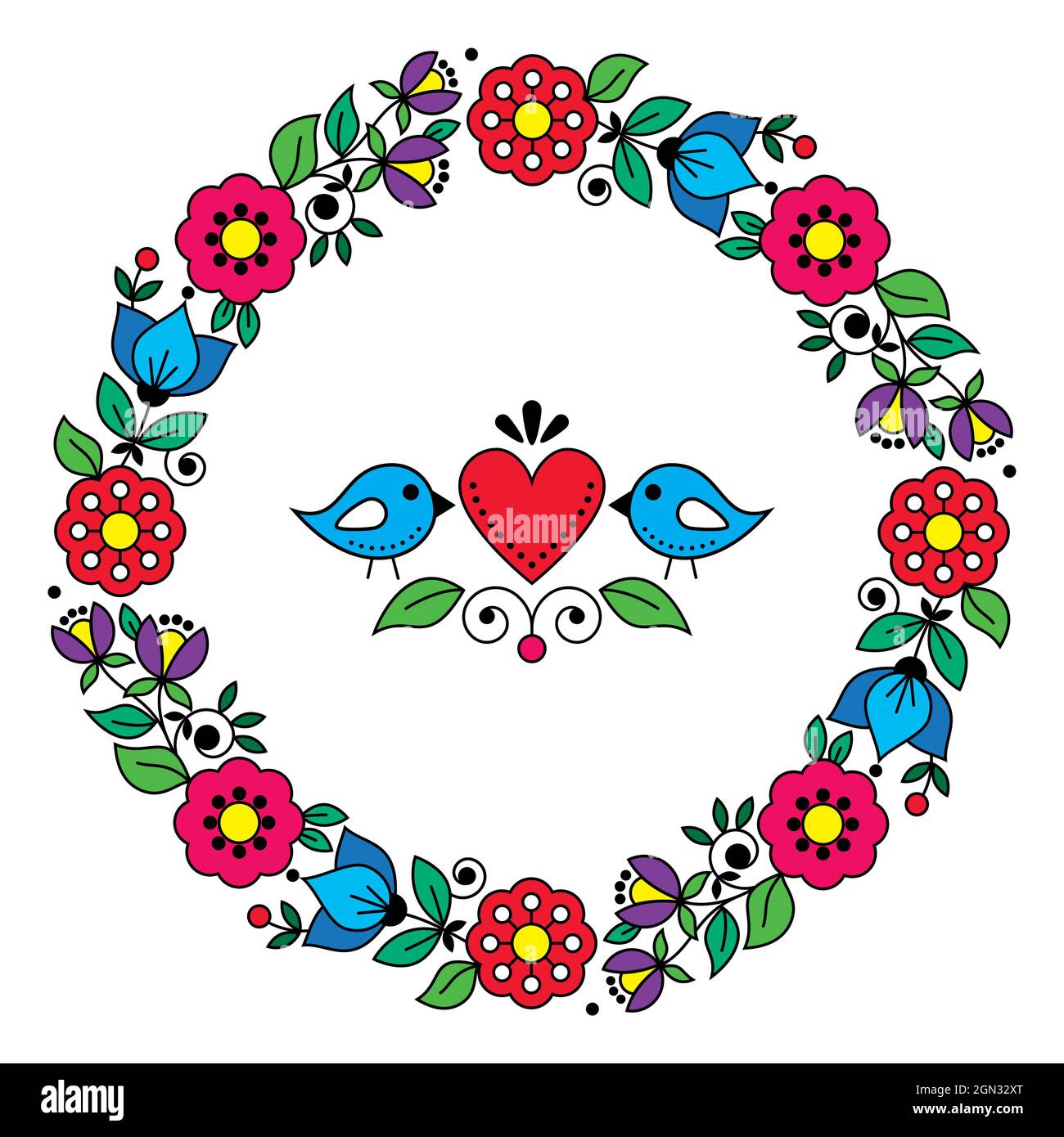 Scandinavian, Nordic folk art vector Valentine's Day greeting card or ...