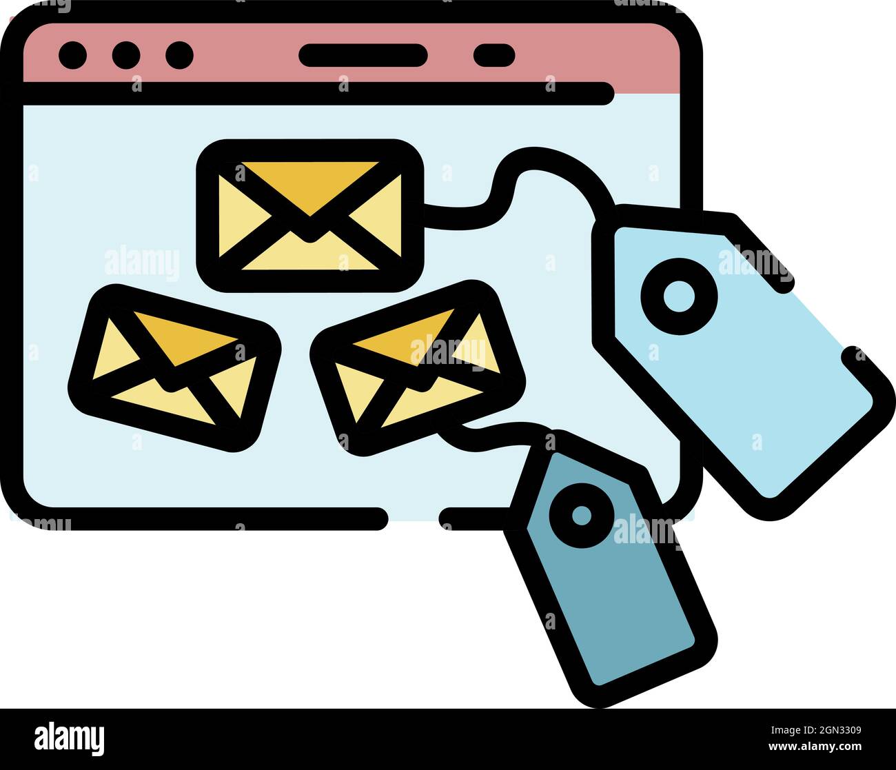 Internet letters with tags icon. Outline internet letters with tags ...